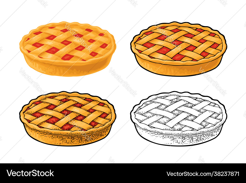 Whole homemade fruit pie color realistic Vector Image