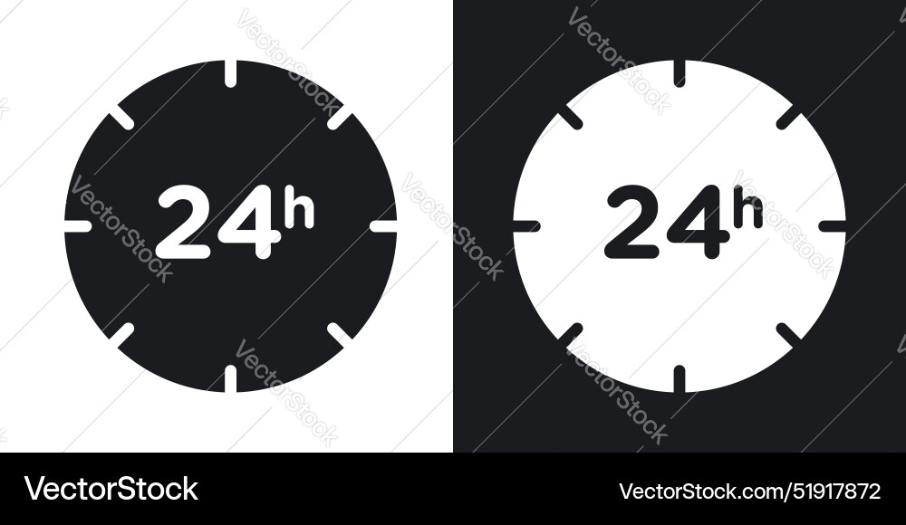 24 hrs icon set in solid black and white color Vector Image
