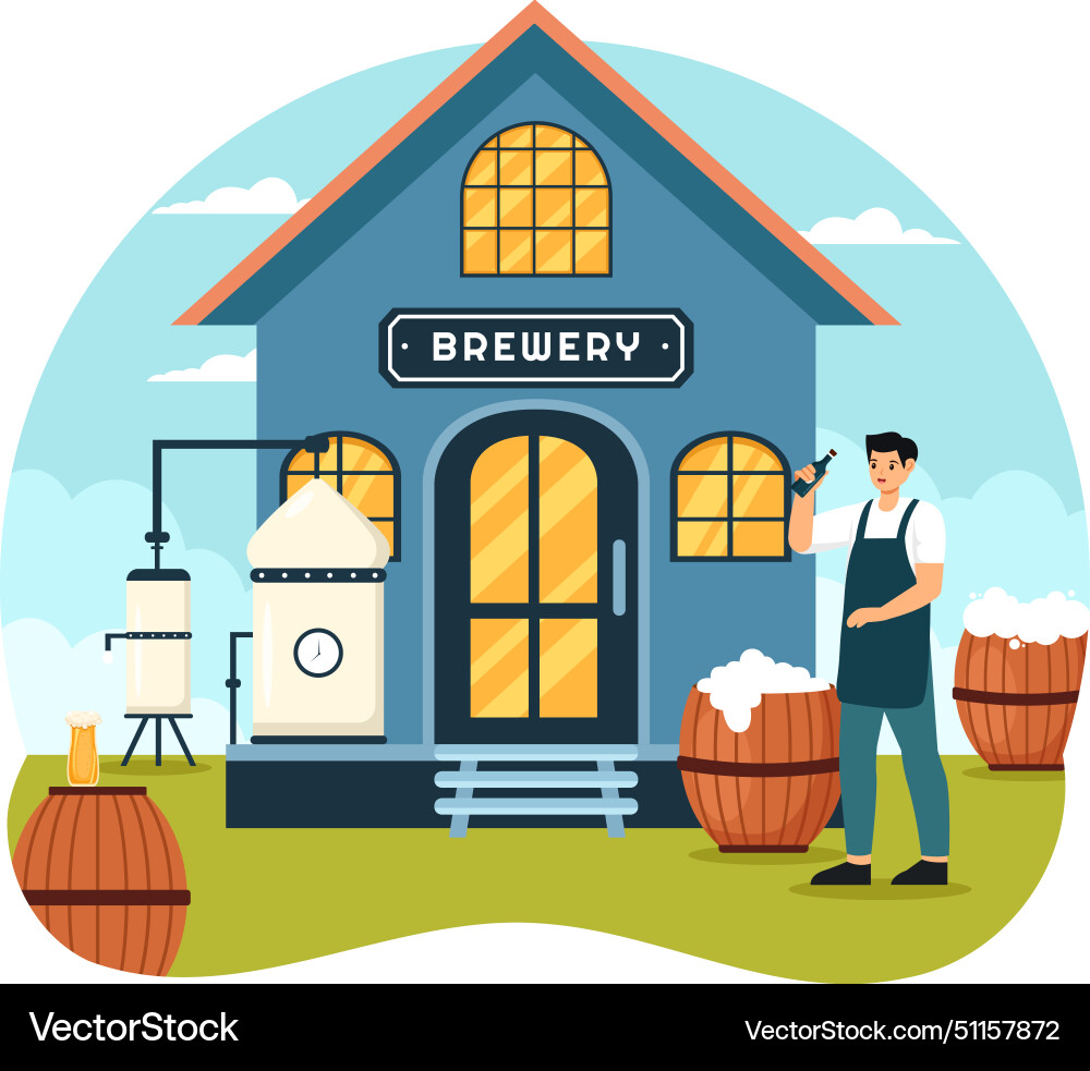 Brewery production process with beer tank Vector Image