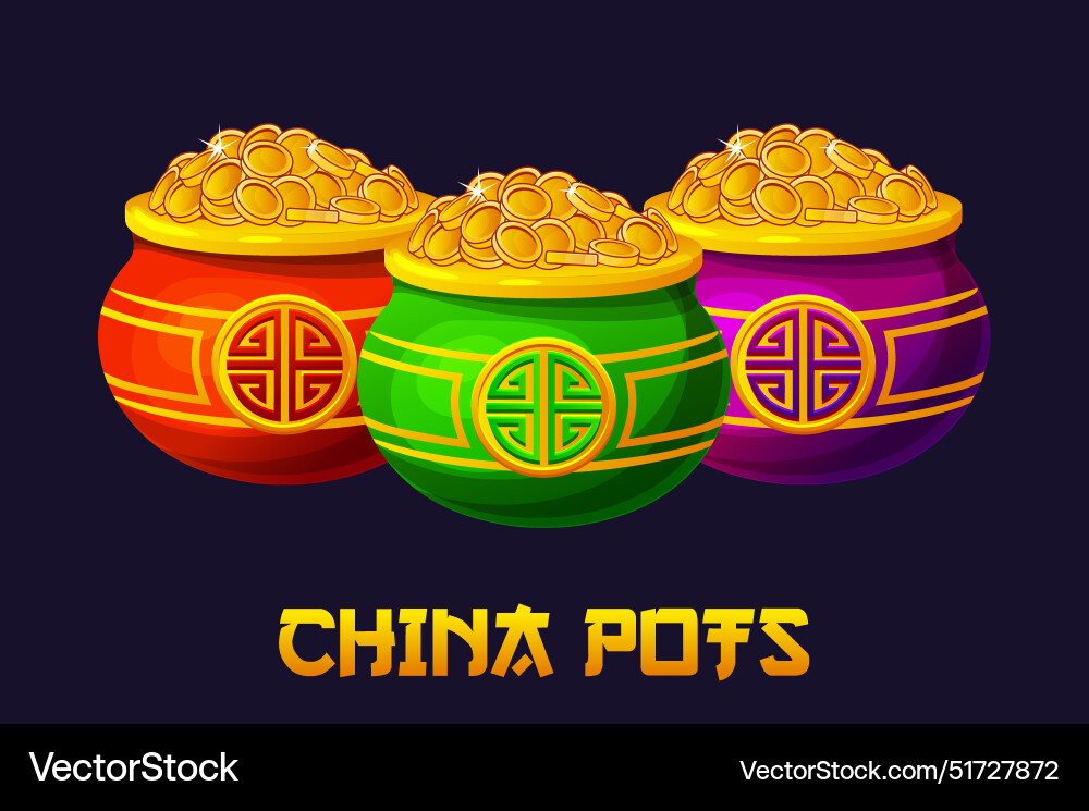 Chinese pots with coins happy symbol or object Vector Image