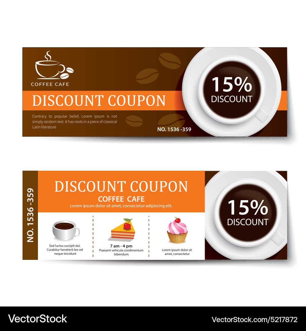 Coffee coupon discount template design Royalty Free Vector