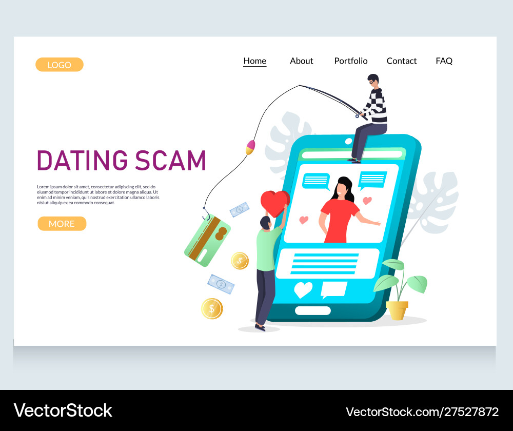 Dating scam website landing page design Royalty Free Vector