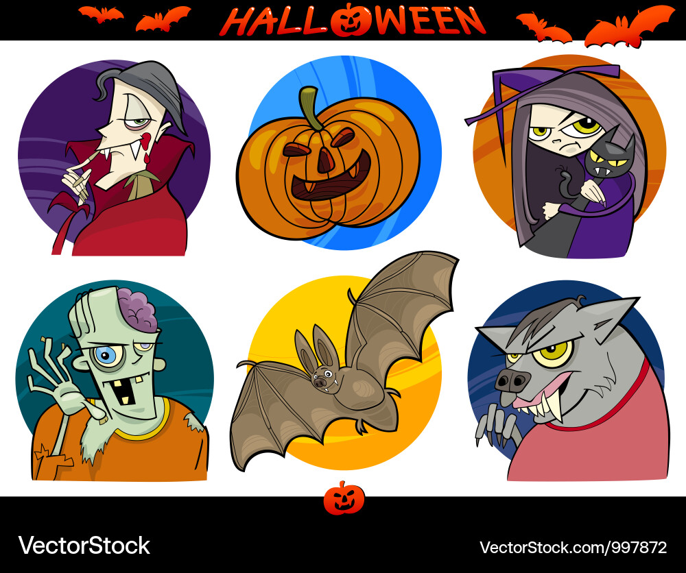 Halloween cartoon themes set Royalty Free Vector Image