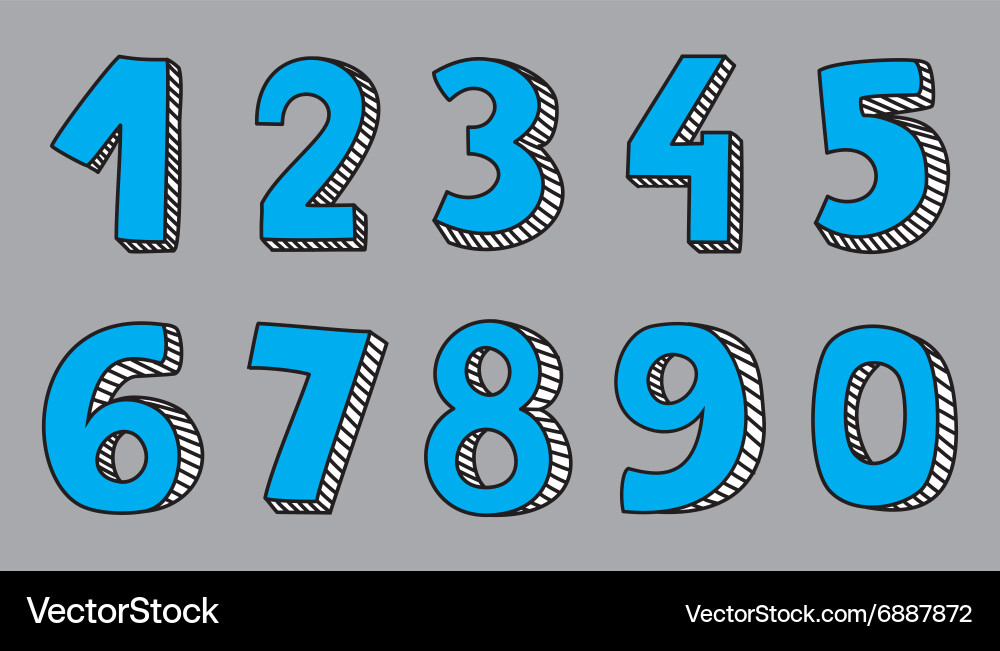 Hand drawn blue numbers Royalty Free Vector Image