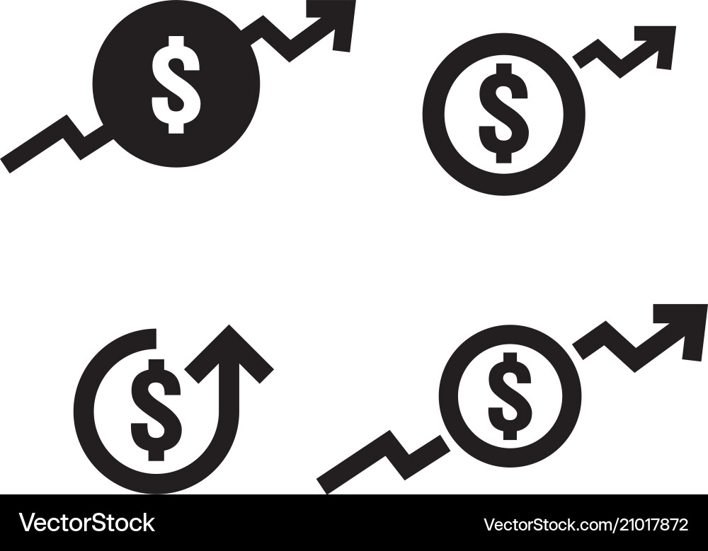 Money Increase Icon Set - Rising Dollar Royalty Free Vector
