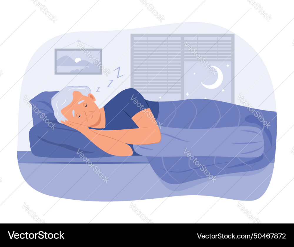 Old man sleeping in bed at night Royalty Free Vector Image