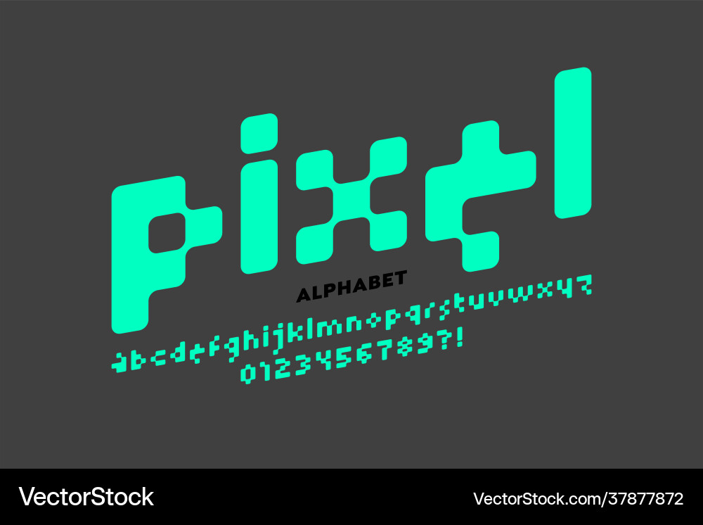 Pixel style font alphabet letters and numbers Vector Image