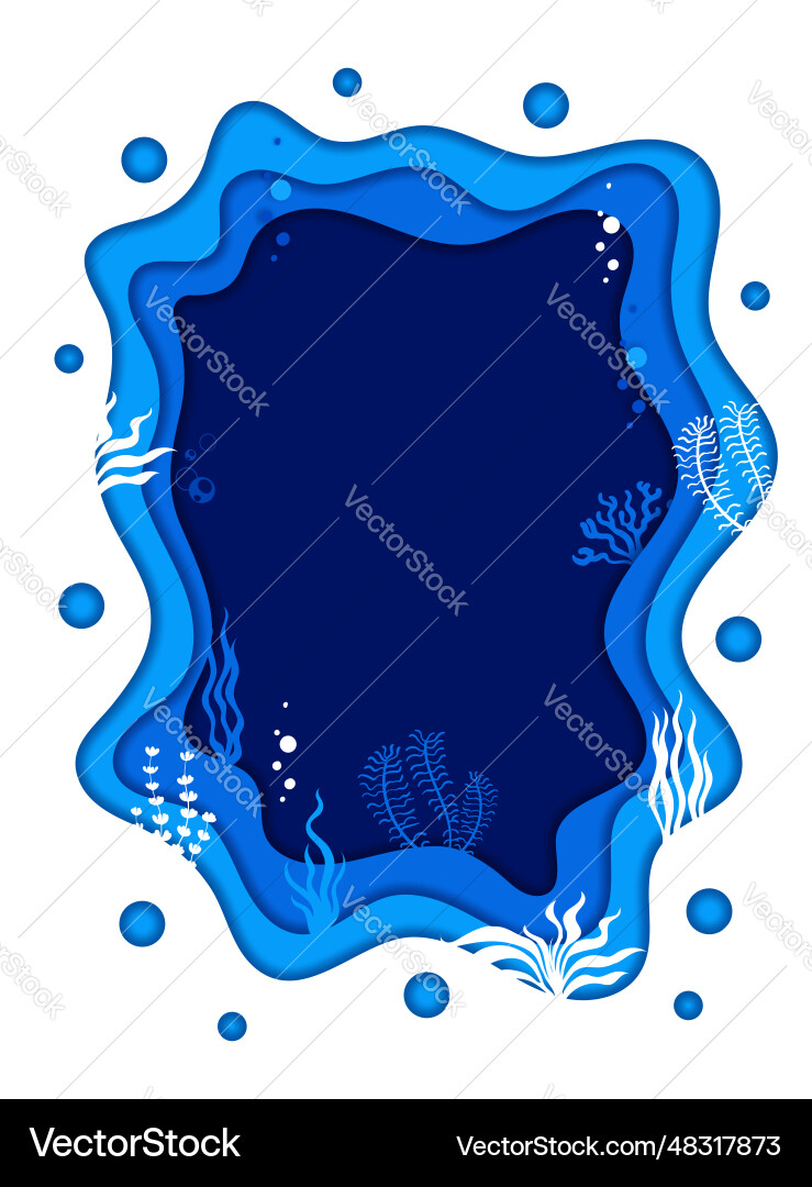 Paper cut frame sea waves and underwater seaweed Vector Image