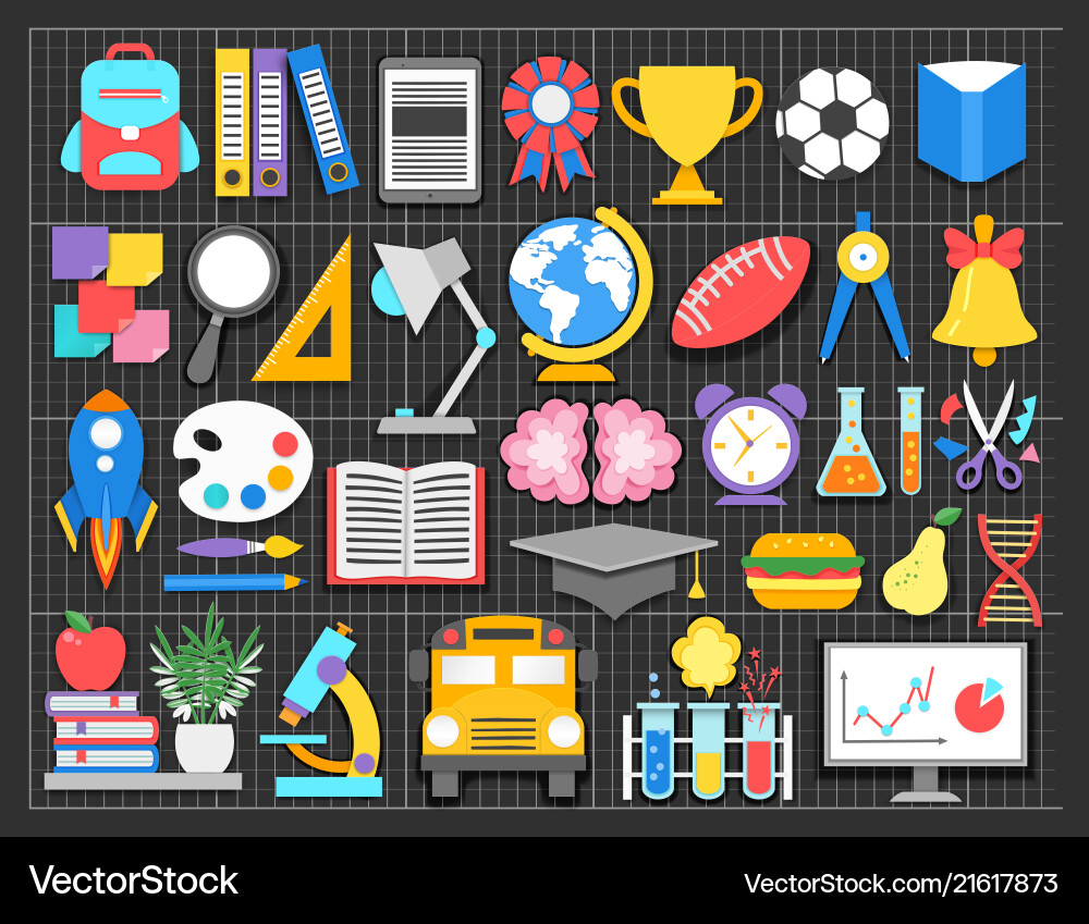 Paper Cut School Icons - Education Set Royalty Free Vector