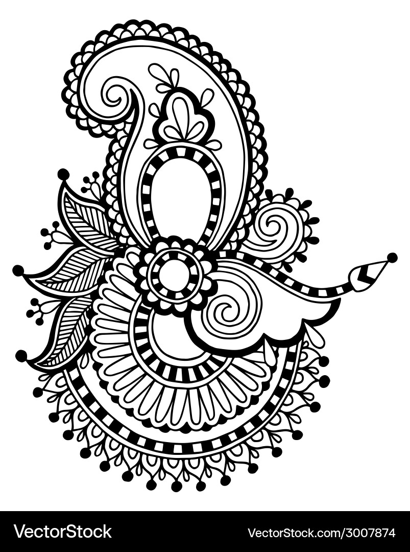 Black line art ornate flower design Royalty Free Vector