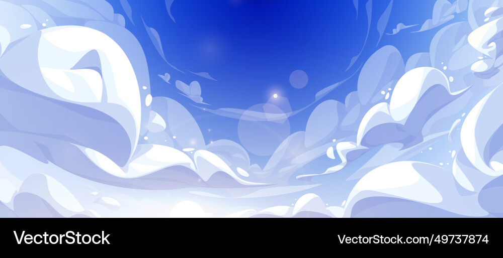 Blue sky with fluffy clouds in anime style Vector Image
