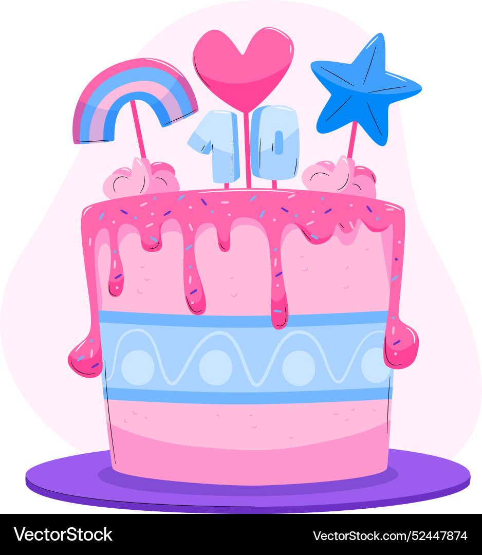 Delicious birthday cake with topper Royalty Free Vector