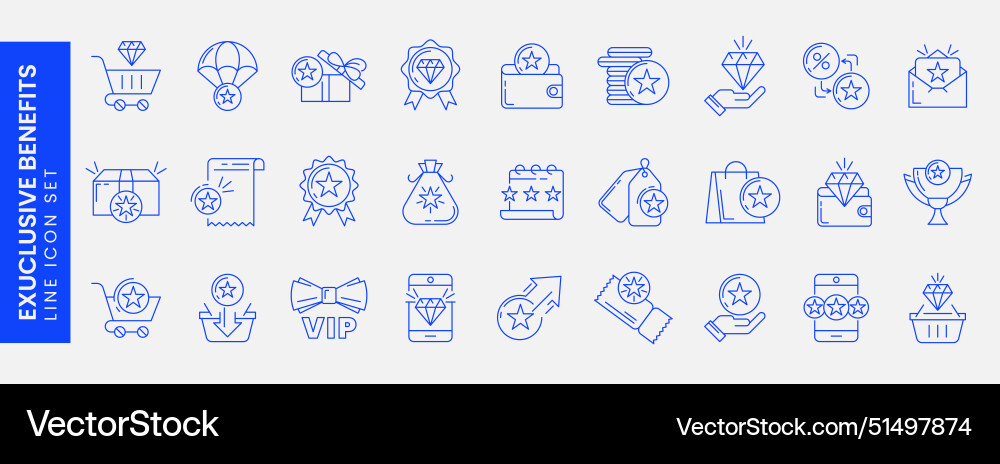 Exclusive benefit thin blue line icons with reward
