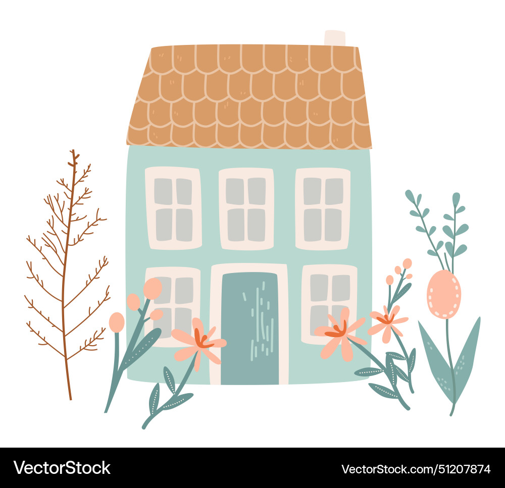 Happy easter greeting card with house eggs Vector Image