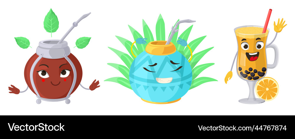 Kawaii bubble tea cute emoji set Royalty Free Vector Image