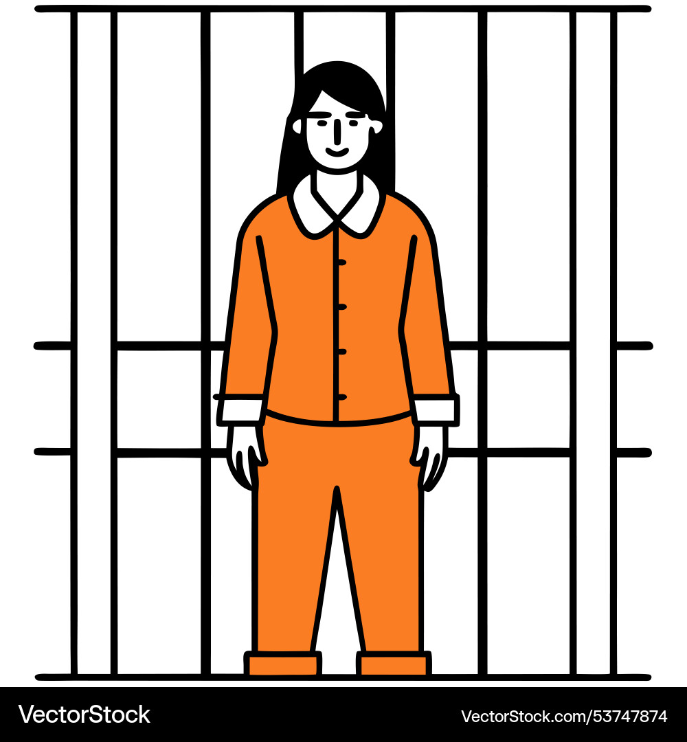 One female prisoner in orange uniform stands Vector Image