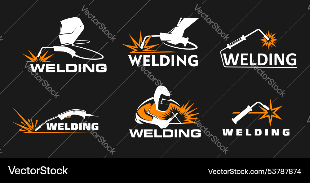 Weld icons welder tools with sparks silhouettes Vector Image