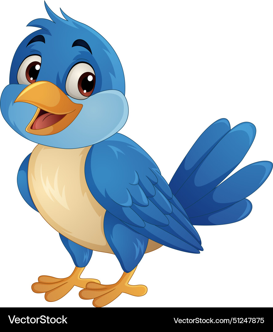 Blue bird cartoon posing on white background Vector Image