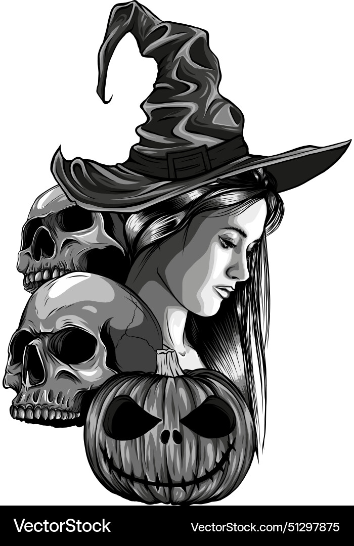 Monochrome hand drawn of witch Royalty Free Vector Image