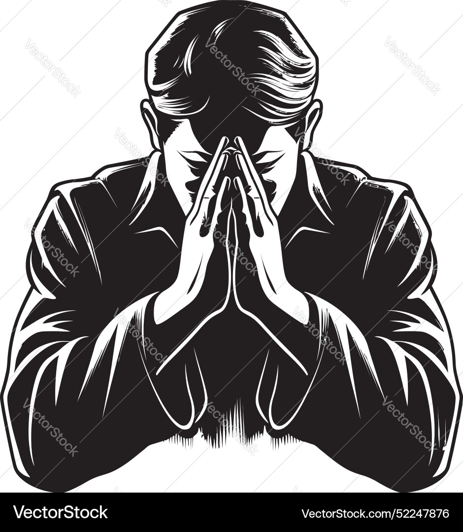 Devotion defined praying man hands icon in black Vector Image