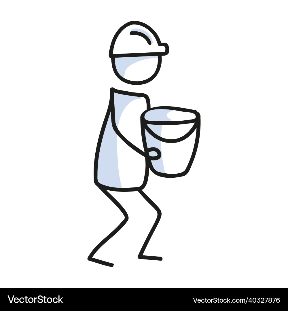 Drawn stick figure with bucket construction worker