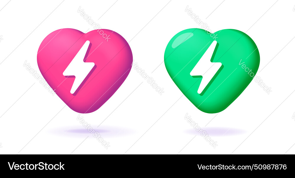 Electric heart with lightning thunderbolt 3d icon Vector Image