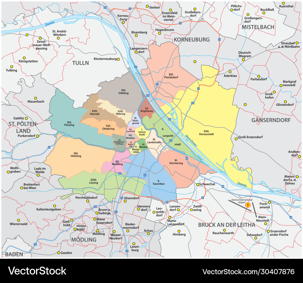 Road and administrative map vienna Royalty Free Vector Image