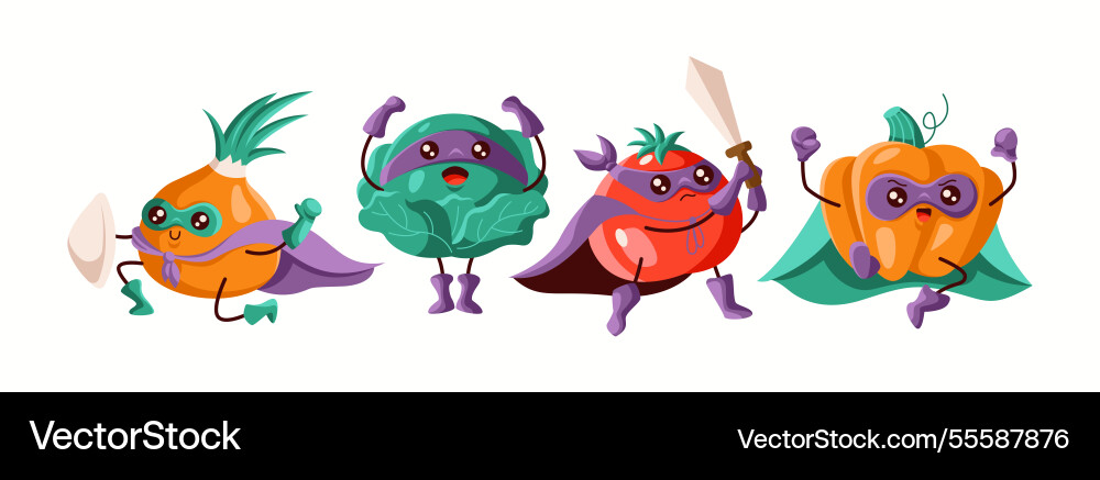 Superhero vegetables including onion cabbage Vector Image