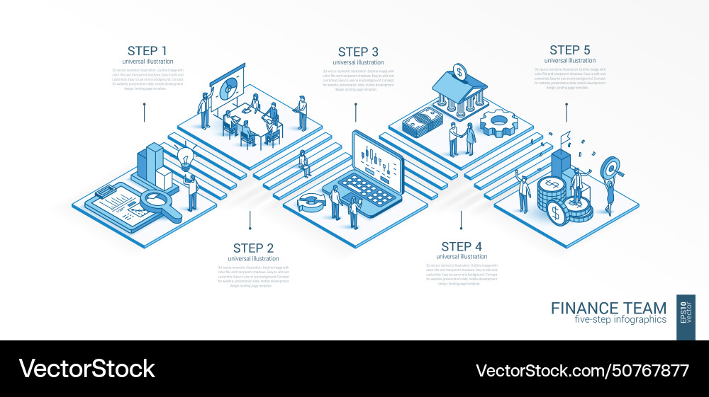 3d line isometric finance team infographic Vector Image