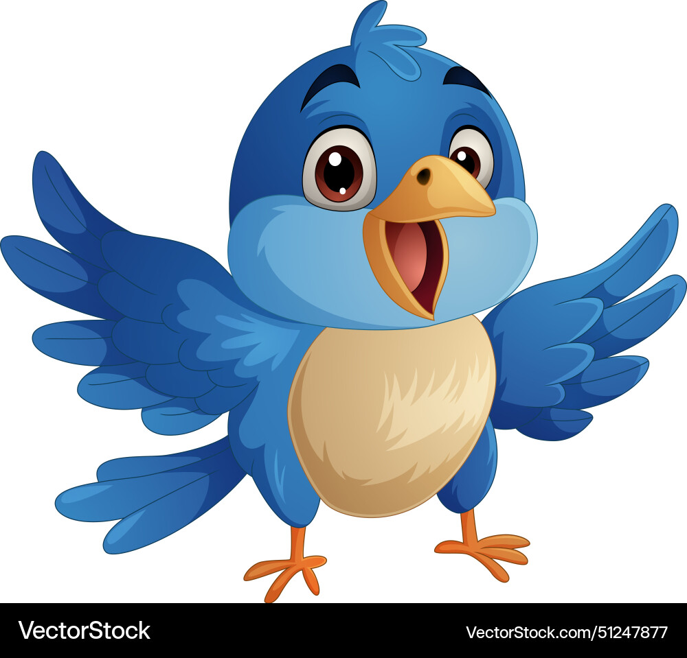 Blue bird cartoon moving on white background Vector Image