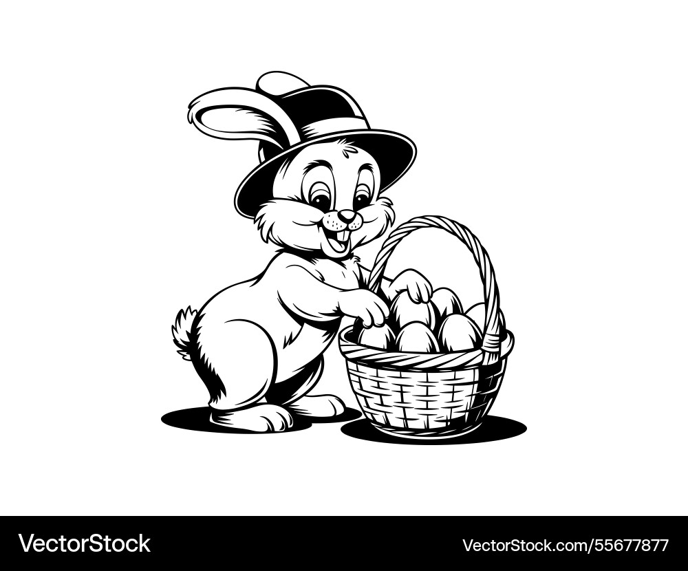 Easter bunny line art cute rabbit holding Vector Image