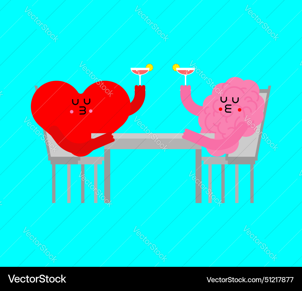 Heart and brain sitting in restaurant romantic Vector Image