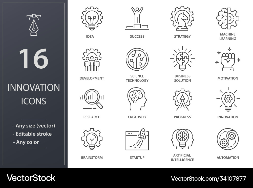 Innovation line icons set black Royalty Free Vector Image