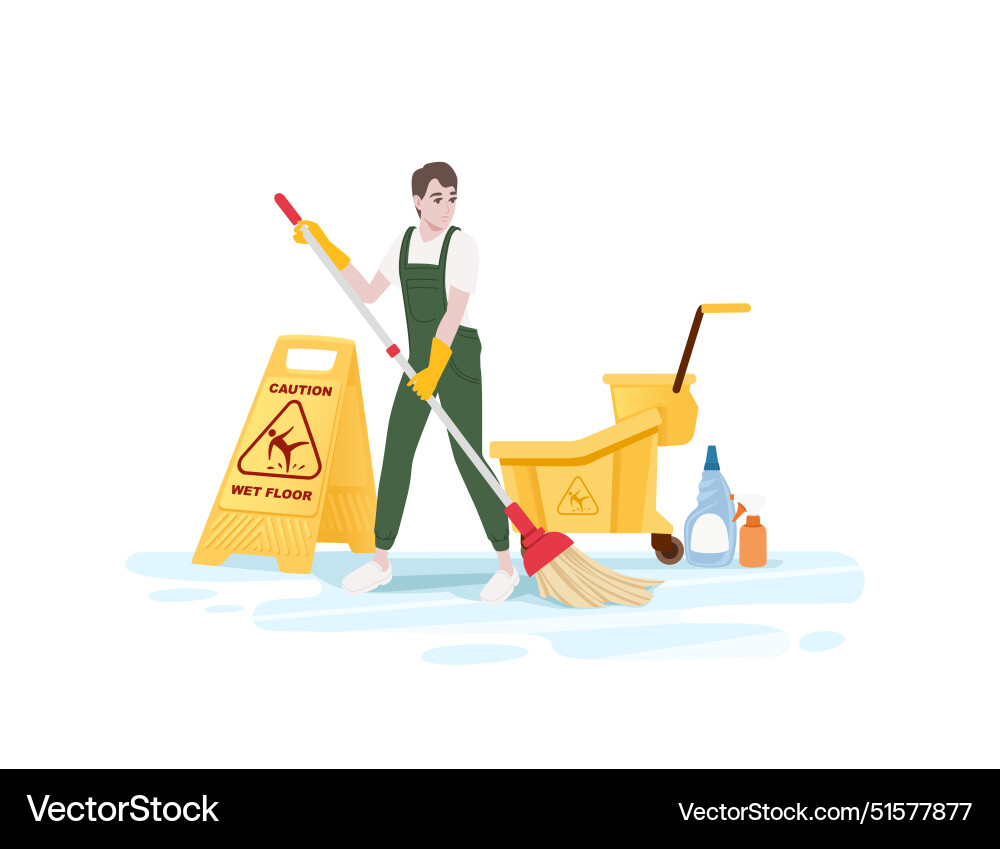 Professional cleaner man wearing green uniform Vector Image
