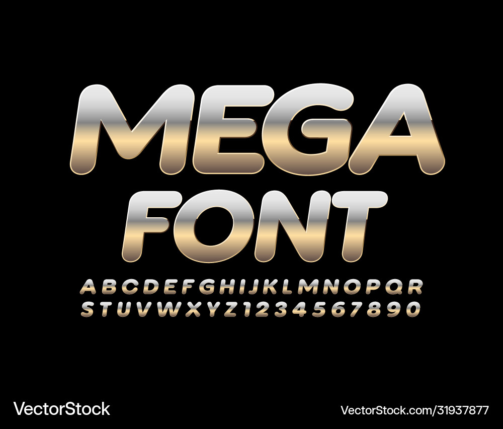 Reflective silver mega font metal alphabet Vector Image