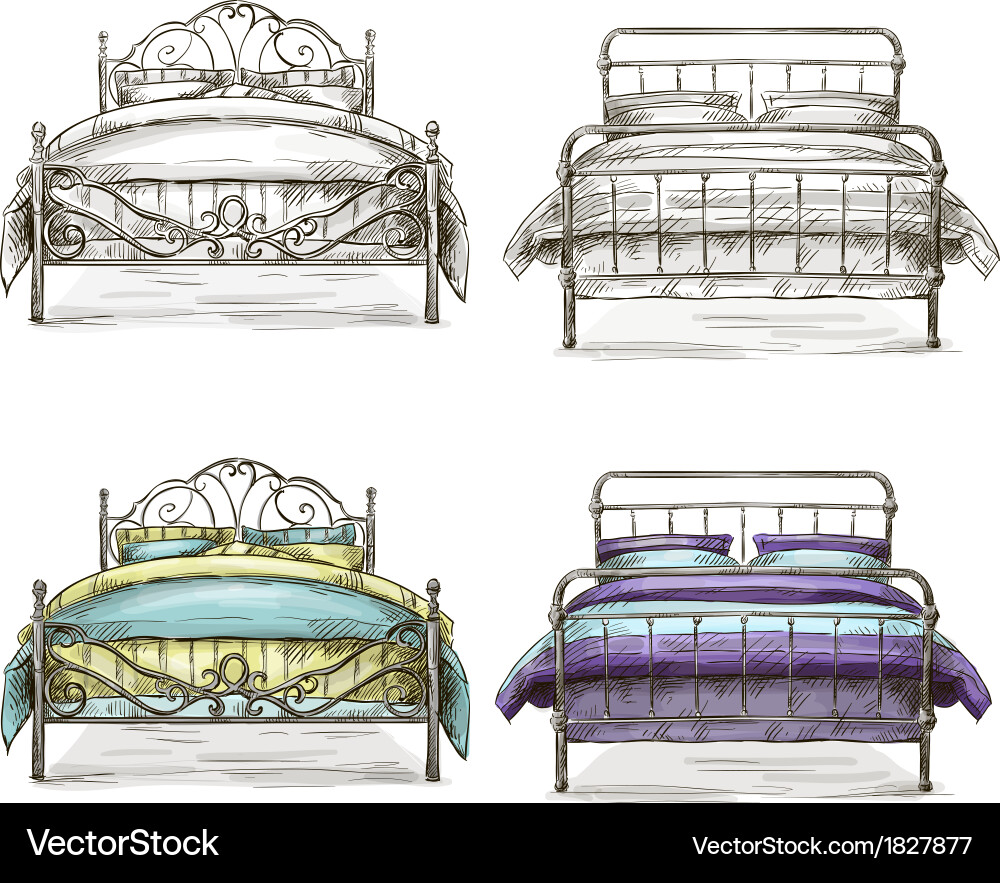 Set of beds drawing sketch style Royalty Free Vector Image