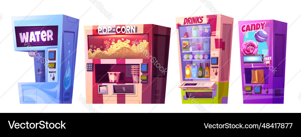 Vending machine icon with snack candy and popcorn Vector Image