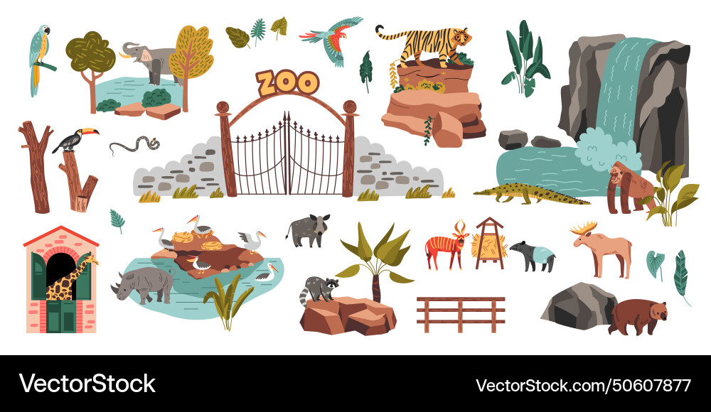 Zoo animals set Royalty Free Vector Image - VectorStock