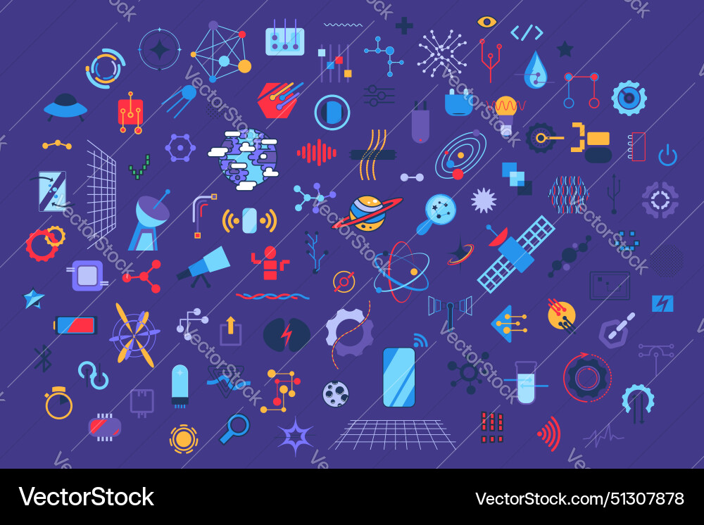 Collection of abstract techno elements hand drawn Vector Image