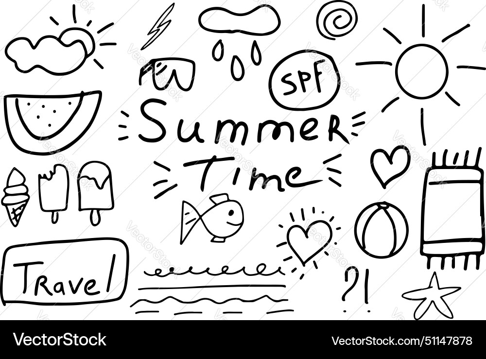 Summer set doodle sun ice cream watermelon Vector Image