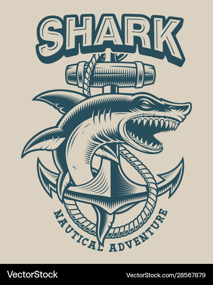 A shark with anchor in vintage style Royalty Free Vector