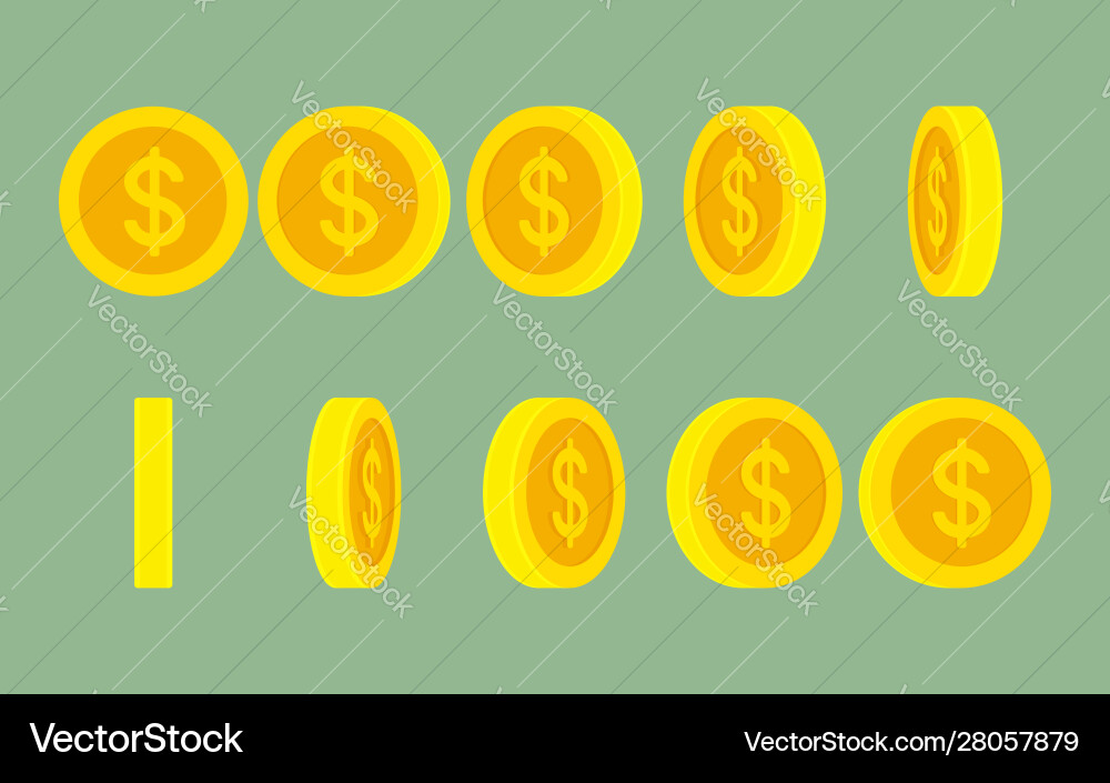 Dollar coin rotating gif animation sprite sheet Vector Image