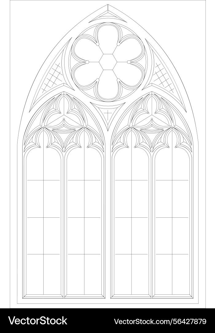Gothic window outline template coloring Royalty Free Vector
