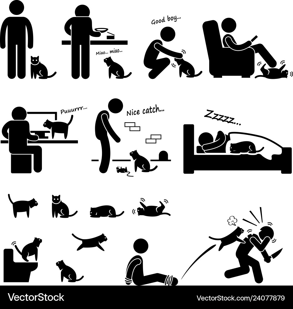 Man and cat relationship pet stick figure Vector Image