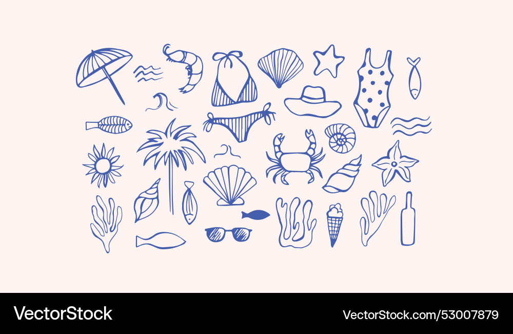 Sea life doodle hand drawn Royalty Free Vector Image