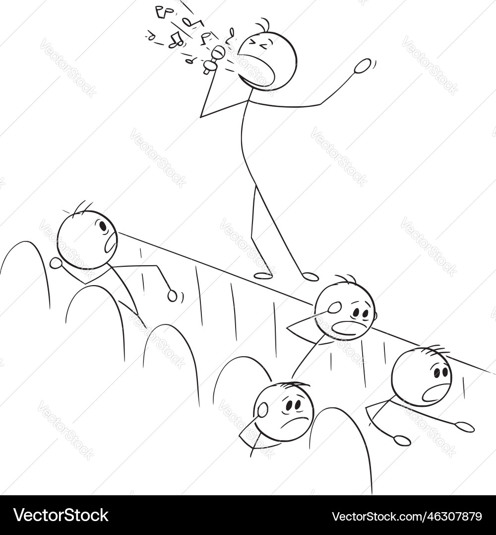 Singer singing audience is running away cartoon Vector Image