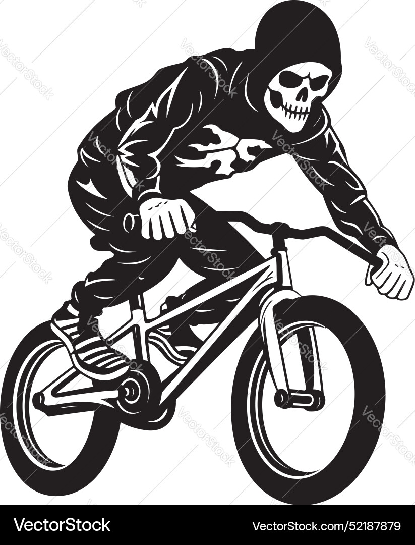 Spooky shredder skeleton performing tricks on bmx Vector Image