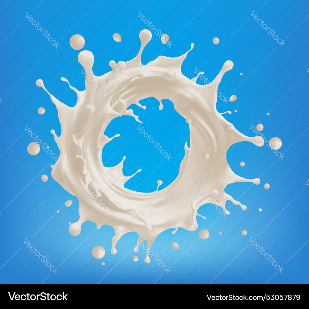 Top view milk splash isolated on blue background Vector Image