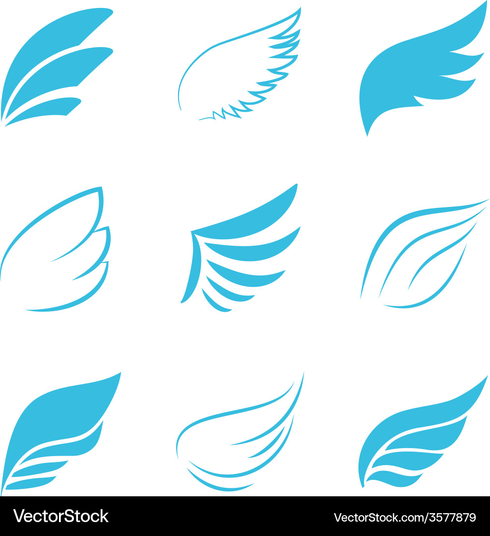 Variety blue wings on white background Royalty Free Vector