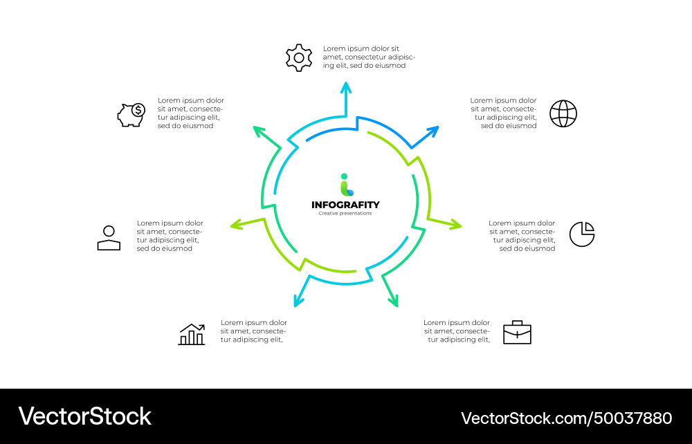 Abstraktes Diagramm unterteilt in 7 Elemente Vektorbild